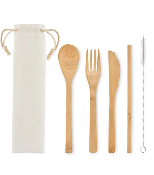 Custom Printed Promotional Bamboo re-usable Cutlery Set NZ - Custom Gear